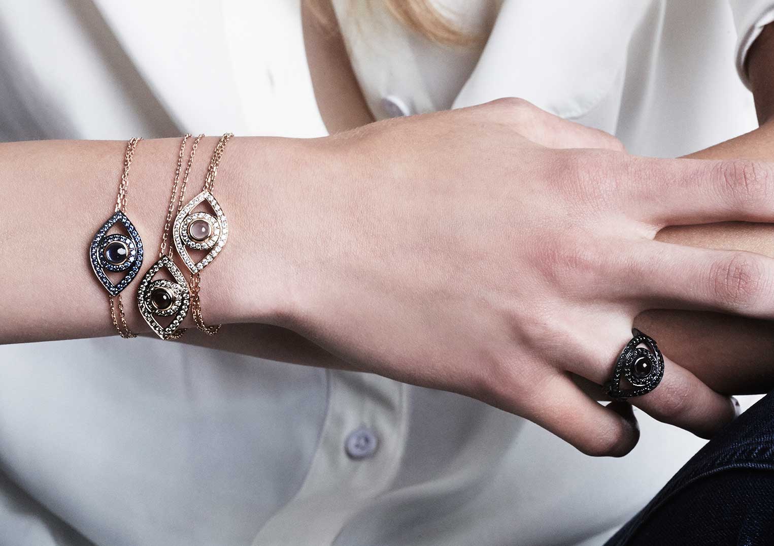 Netali Nissim 18K Yellow Gold Protected Big Eye Bracelet with Diamonds ...