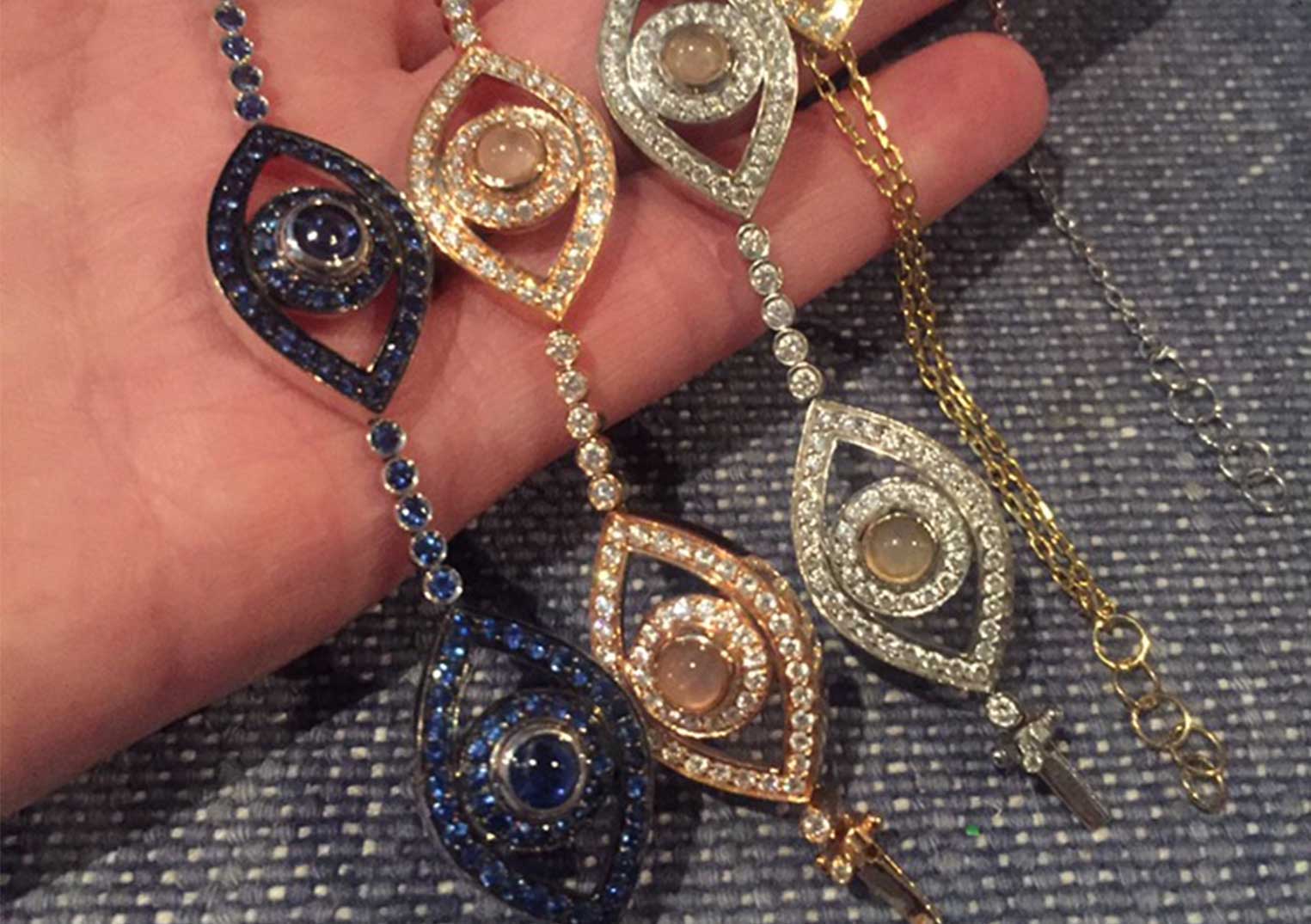 Netali Nissim 18K Gold Protected Five Large Eye Bracelet with Sapphires ...