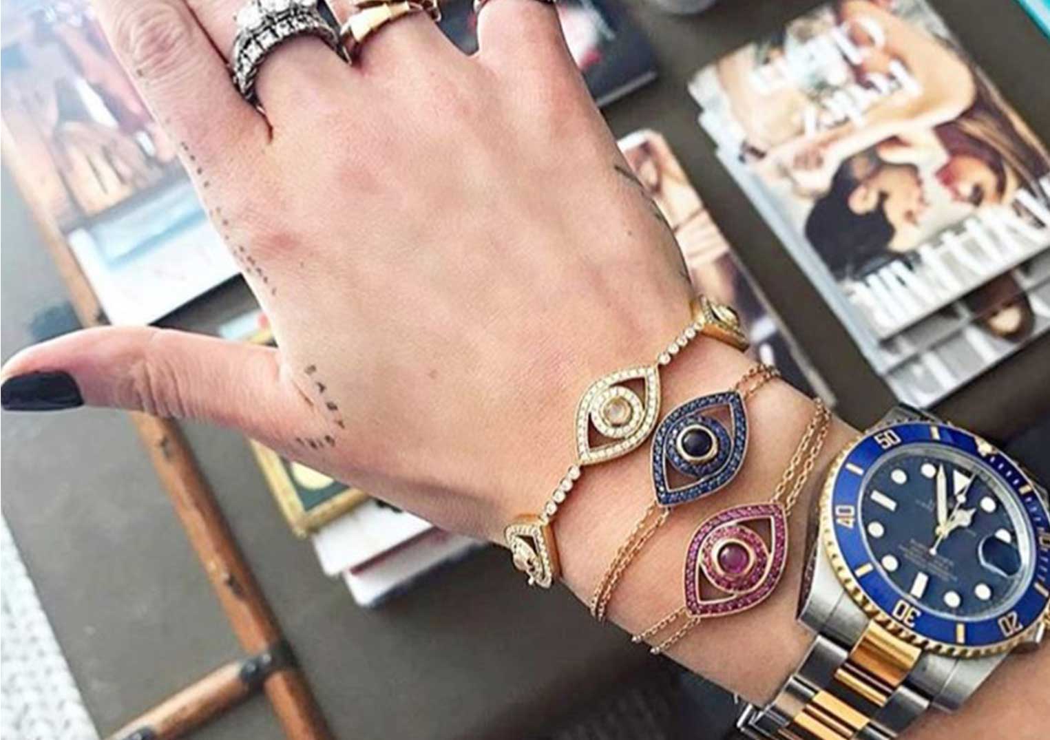 Netali Nissim 18K Yellow Gold Protected Big Eye Bracelet with Rubies ...