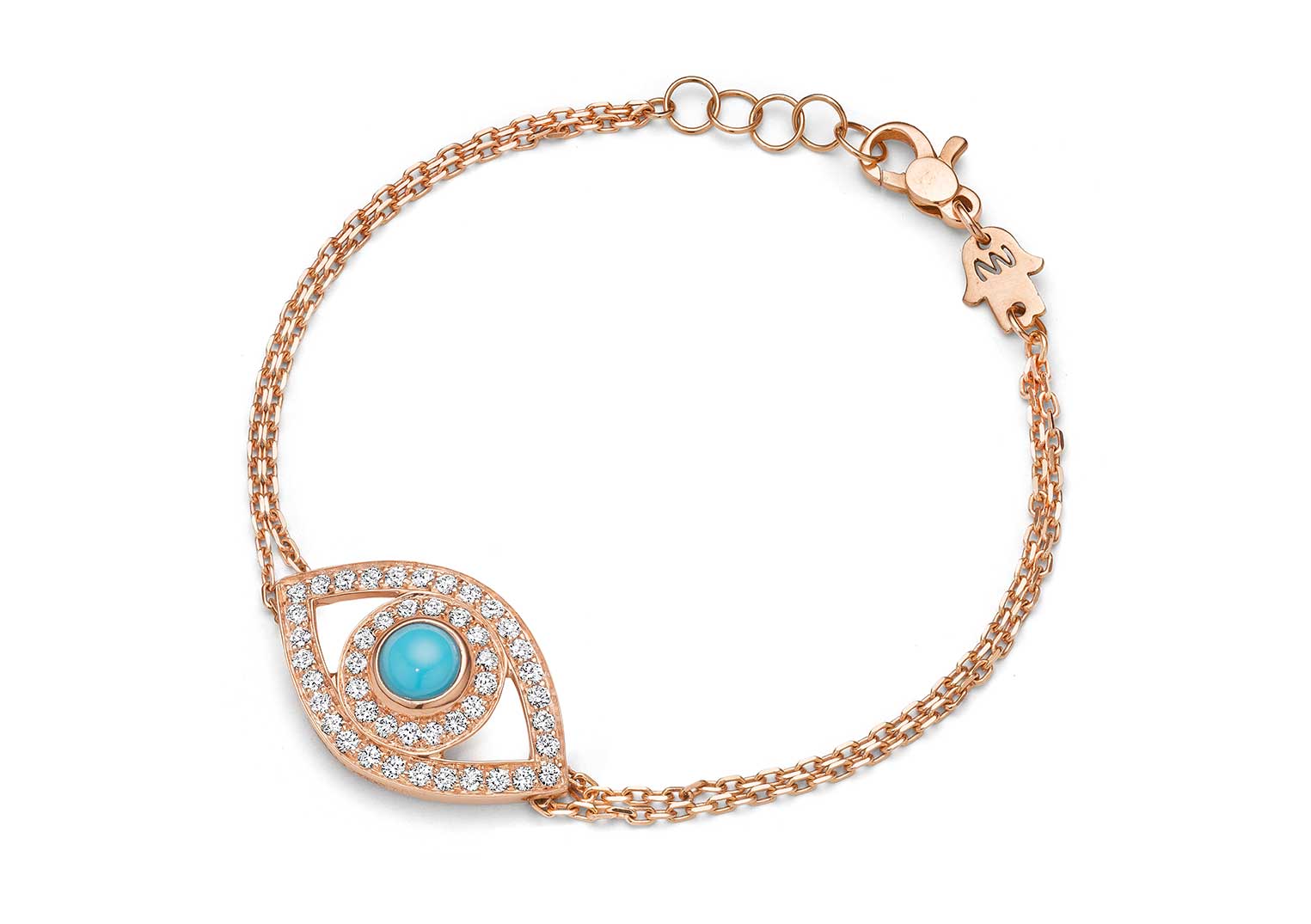 Netali Nissim 18K Rose Gold Protected Big Eye Bracelet with Turquoise ...